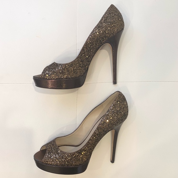 Jimmy Choo | Shoes | Jimmy Choo Open Toe Glitter Pumps Sz 4 | Poshmark